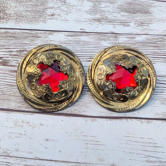 Vintage | Jewelry | Vintage Clip On Earrings 5 Large Unusual With Red ...